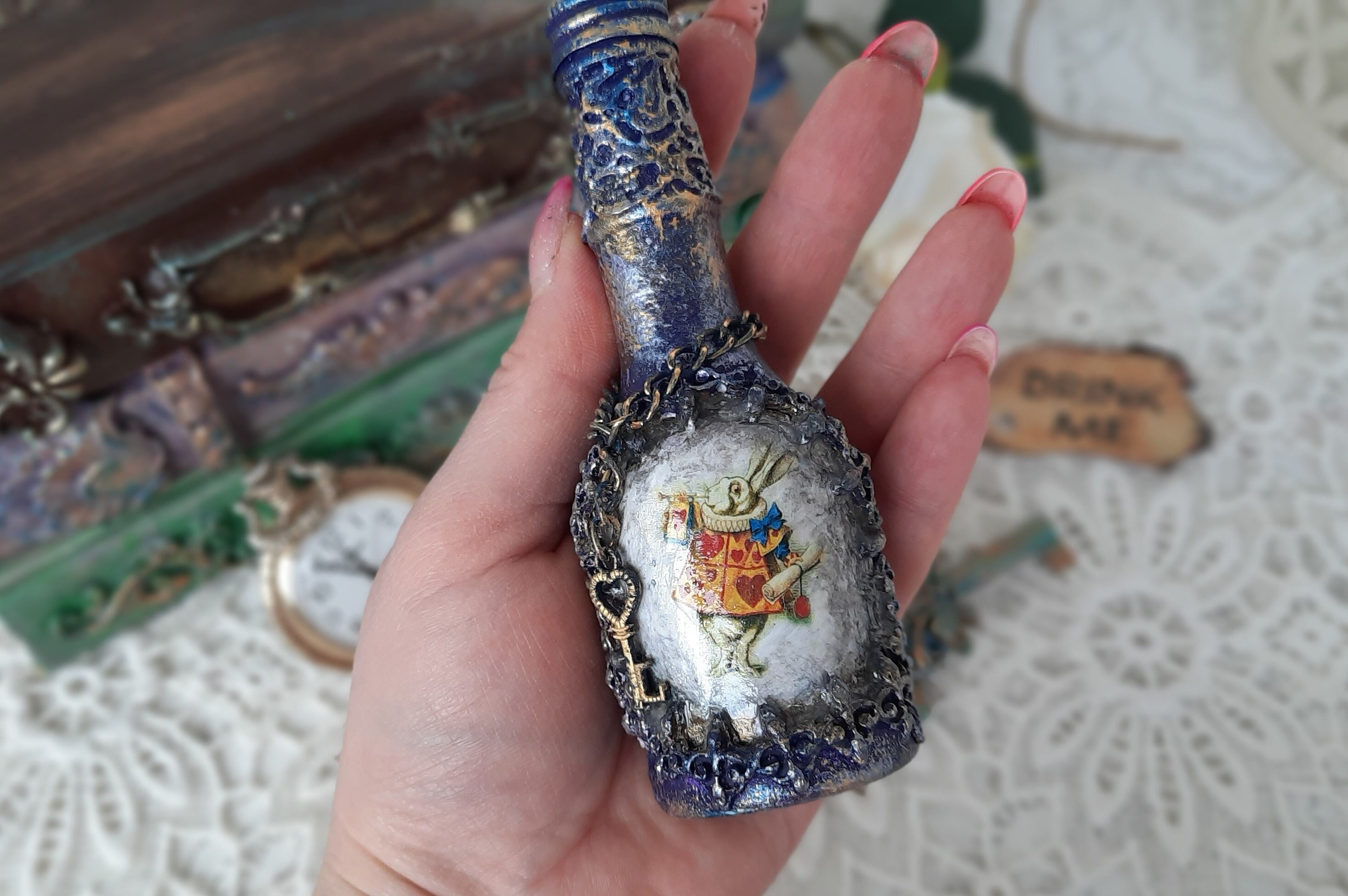 White Rabbit Bottle, Tiny Glass Bottle, Drink Me Bottle, Alice Bottle ...