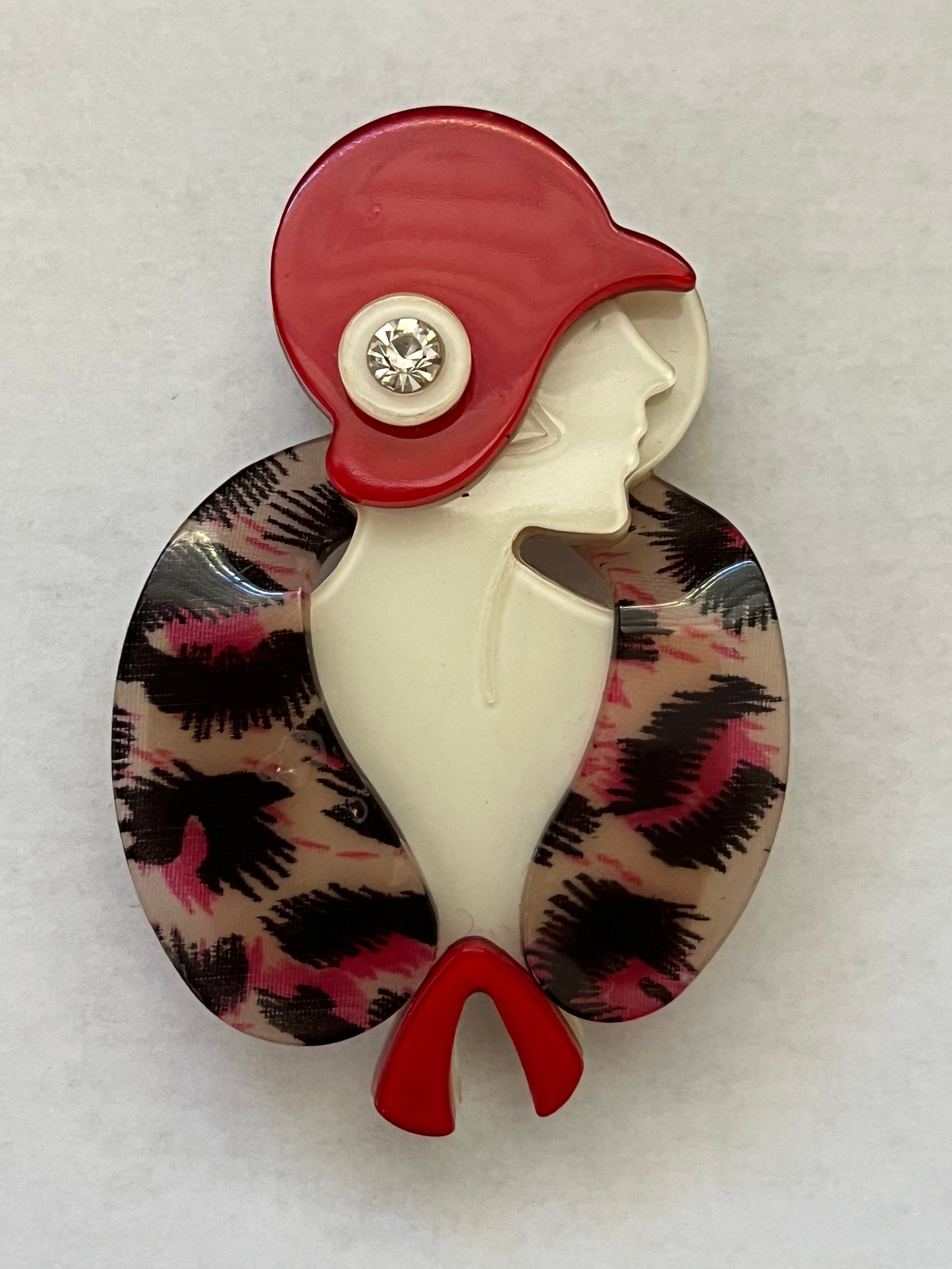 Art Deco Layered Lucite Flapper Girl Brooch - Etsy