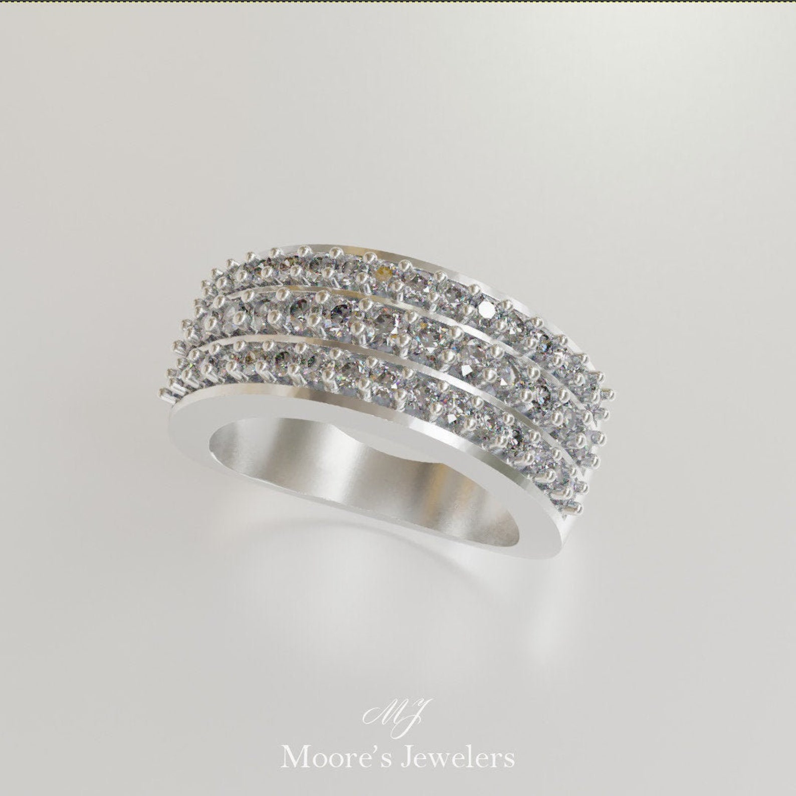 Faux Channel Set 3 Row Engagement Ring 3d Model | Etsy