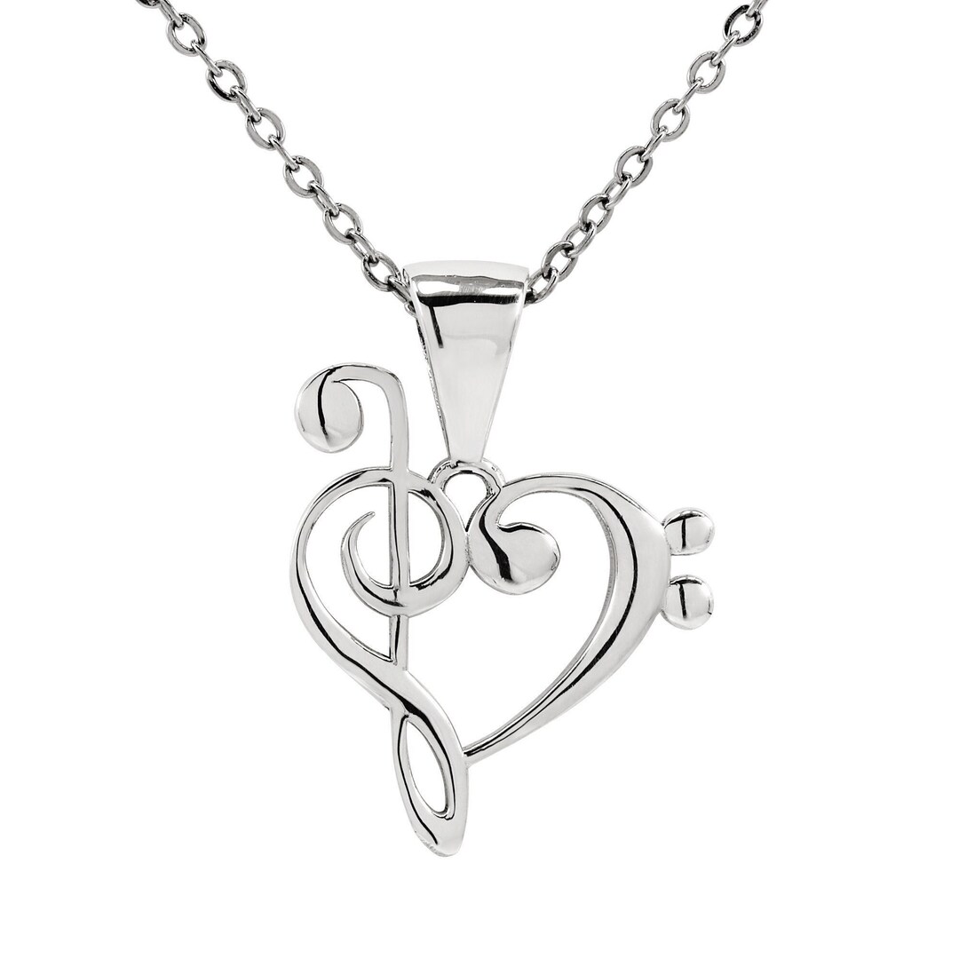 925 Sterling Silver Treble and Bass Clef Heart Pendant With 22 ...
