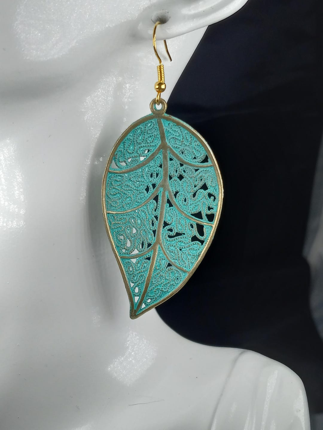 Leaf Earrings.lattice Filigree Green Patina Leaf Earrings. - Etsy