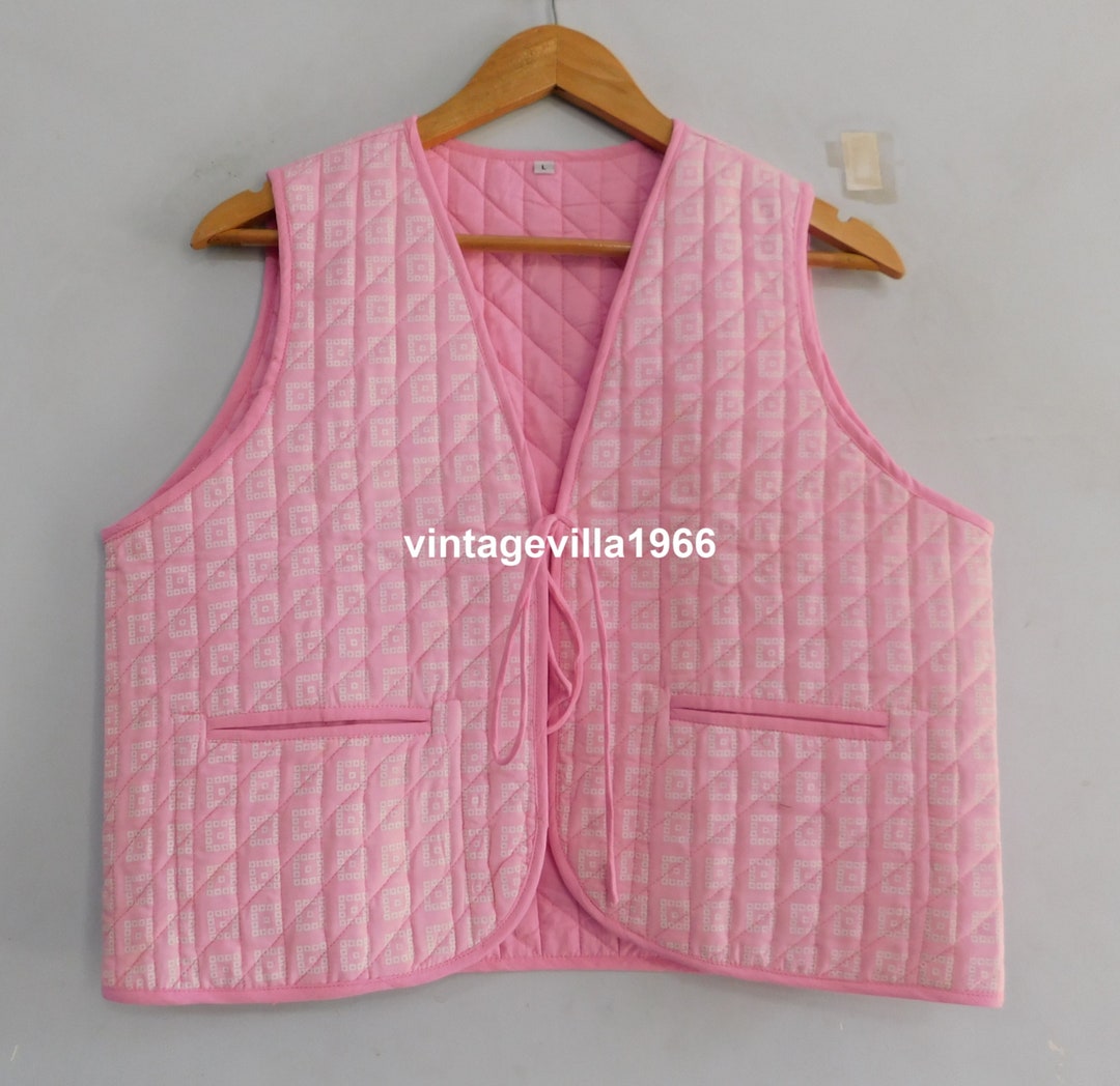Pink Cotton Vest, Short Vest for Women, Quilted Jacket, Bohemian Boho ...