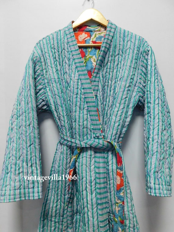 Cotton Quilted Kimono Hand Block Printed Machine Quilted | Etsy