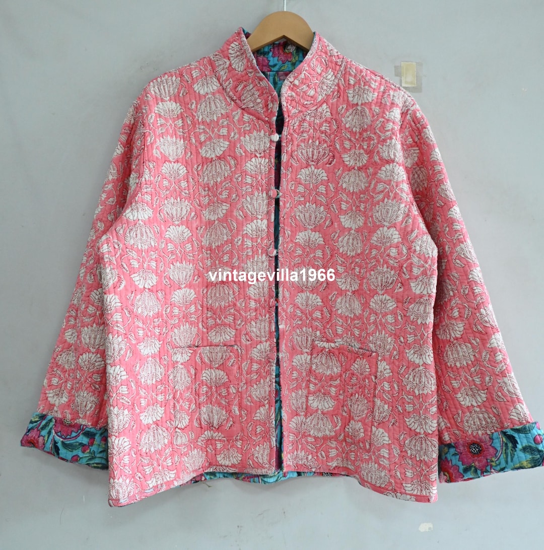 Hand Block Printed Quilted Jacket: Reversible Cotton Short Coat - Etsy