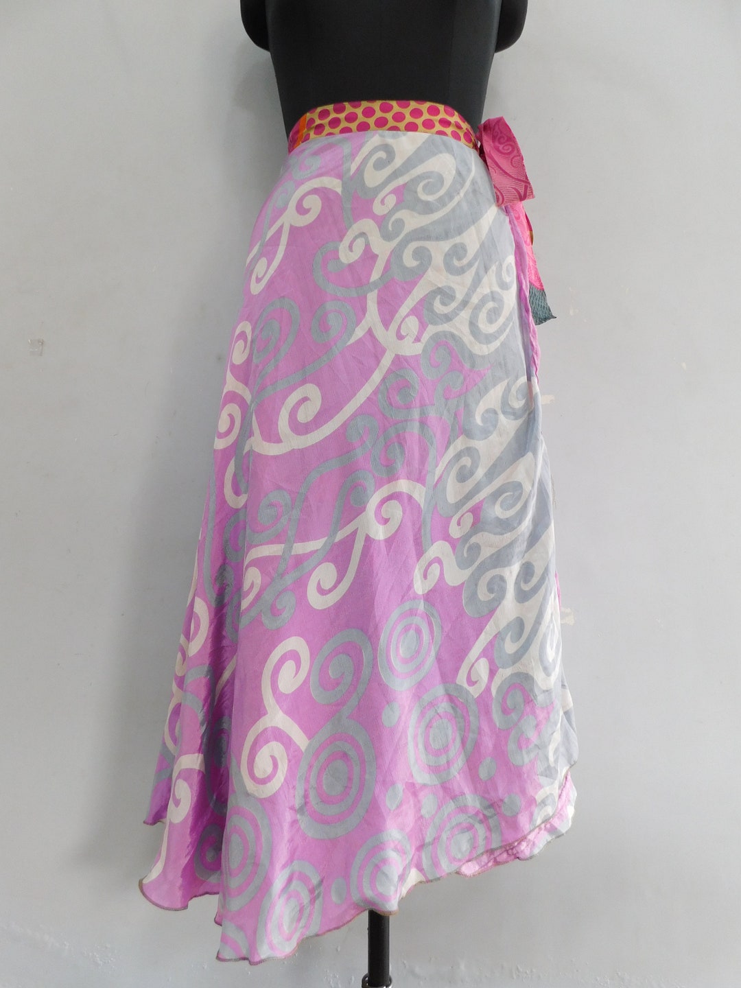 Silk Wrap Skirt, 2 Layer Magic Wrap Skirts, Reversible Long Skirts ...