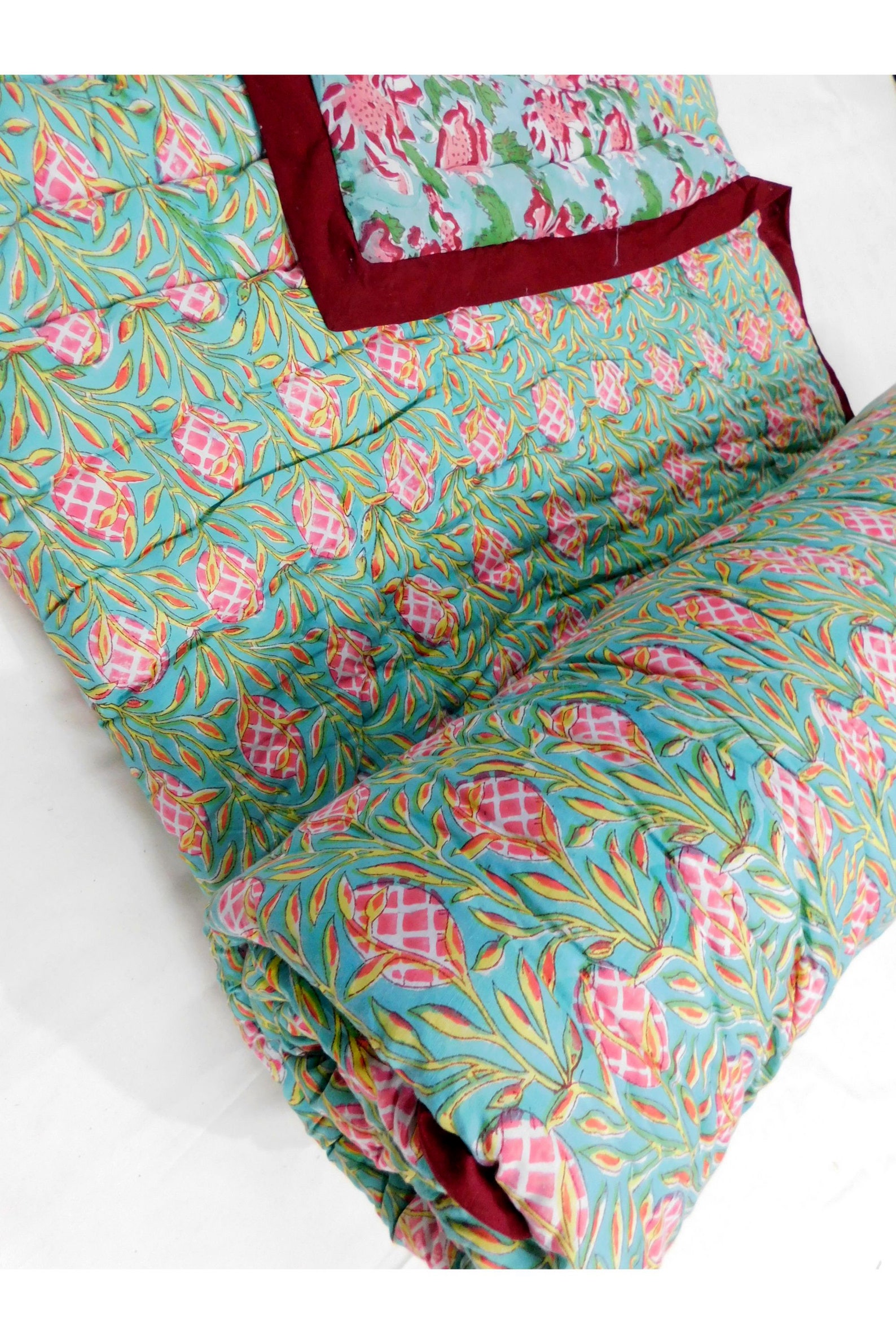 Colcha verde estampado floral Razai reversible manta de | Etsy