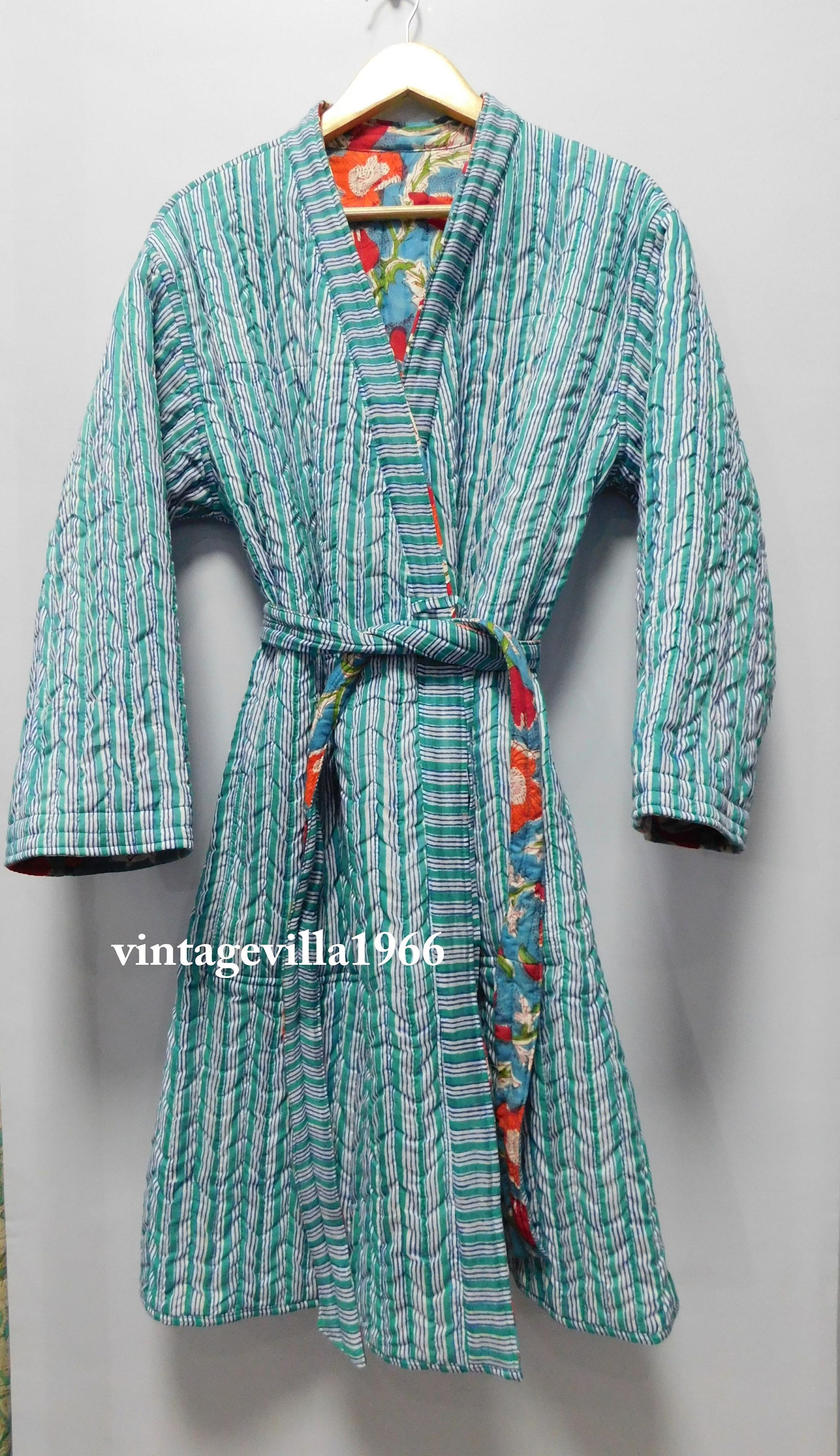 Cotton quilted kimono hand block printed machine quilted | Etsy