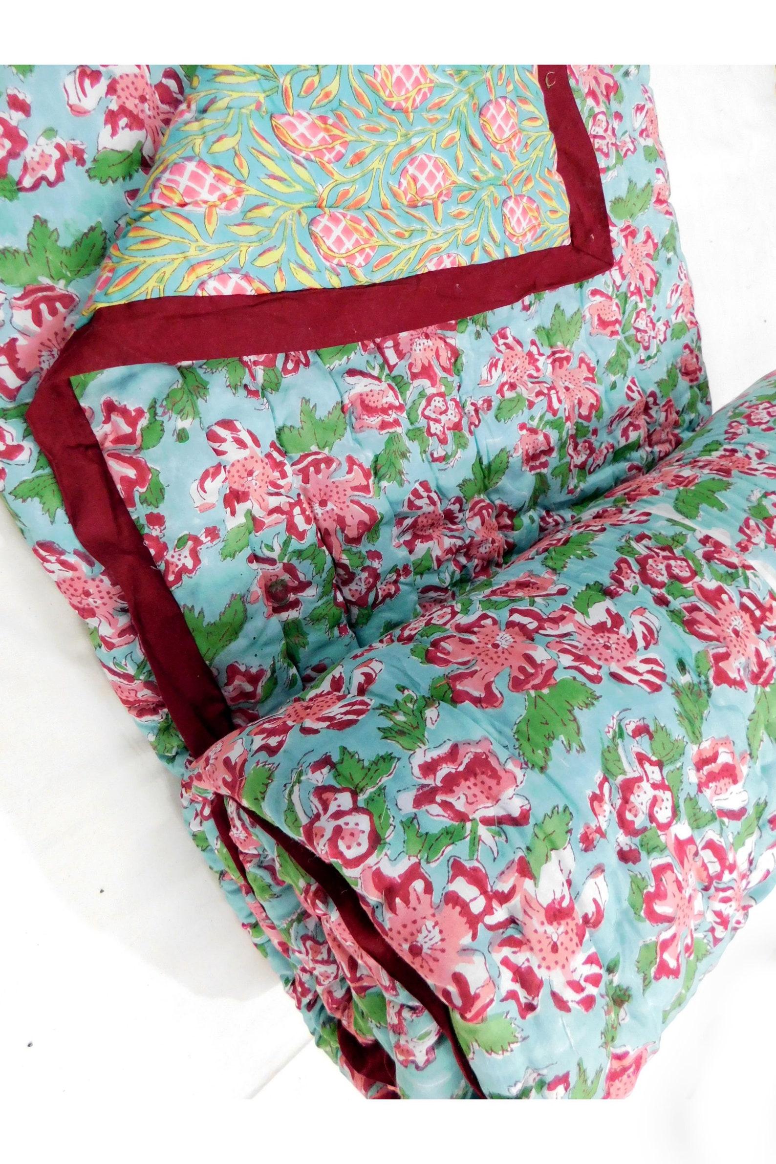 Colcha verde estampado floral Razai reversible manta de | Etsy