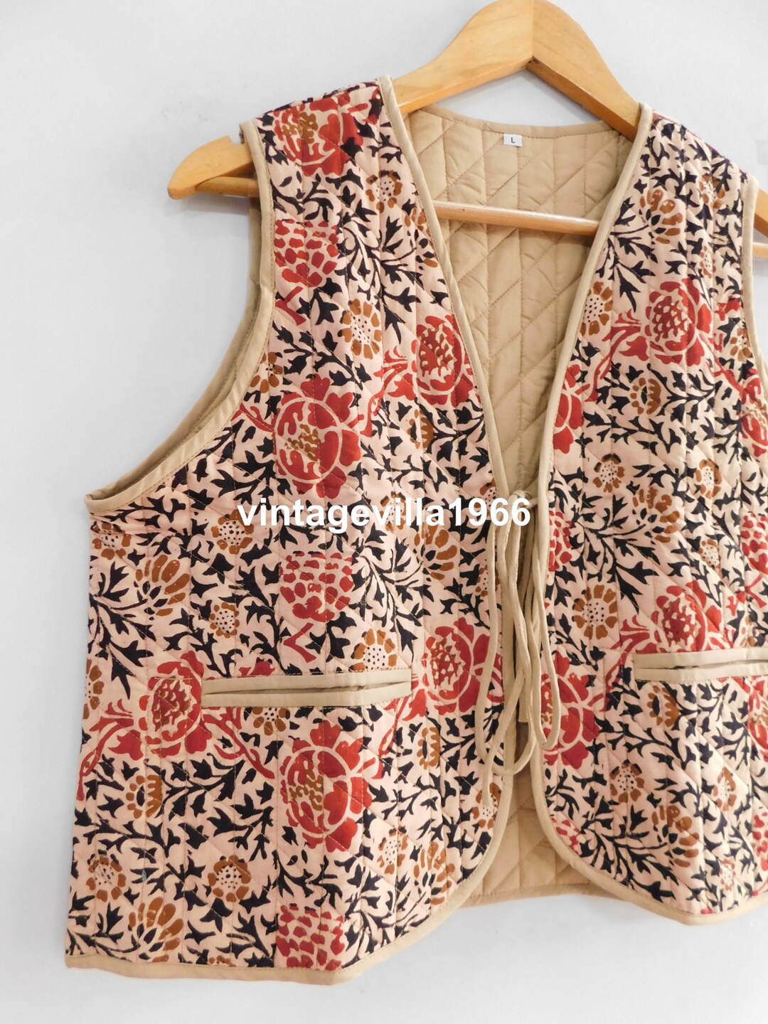 Block Print Vest Coat, Cotton Quilted Vest, Handmade Bagru Print Block ...