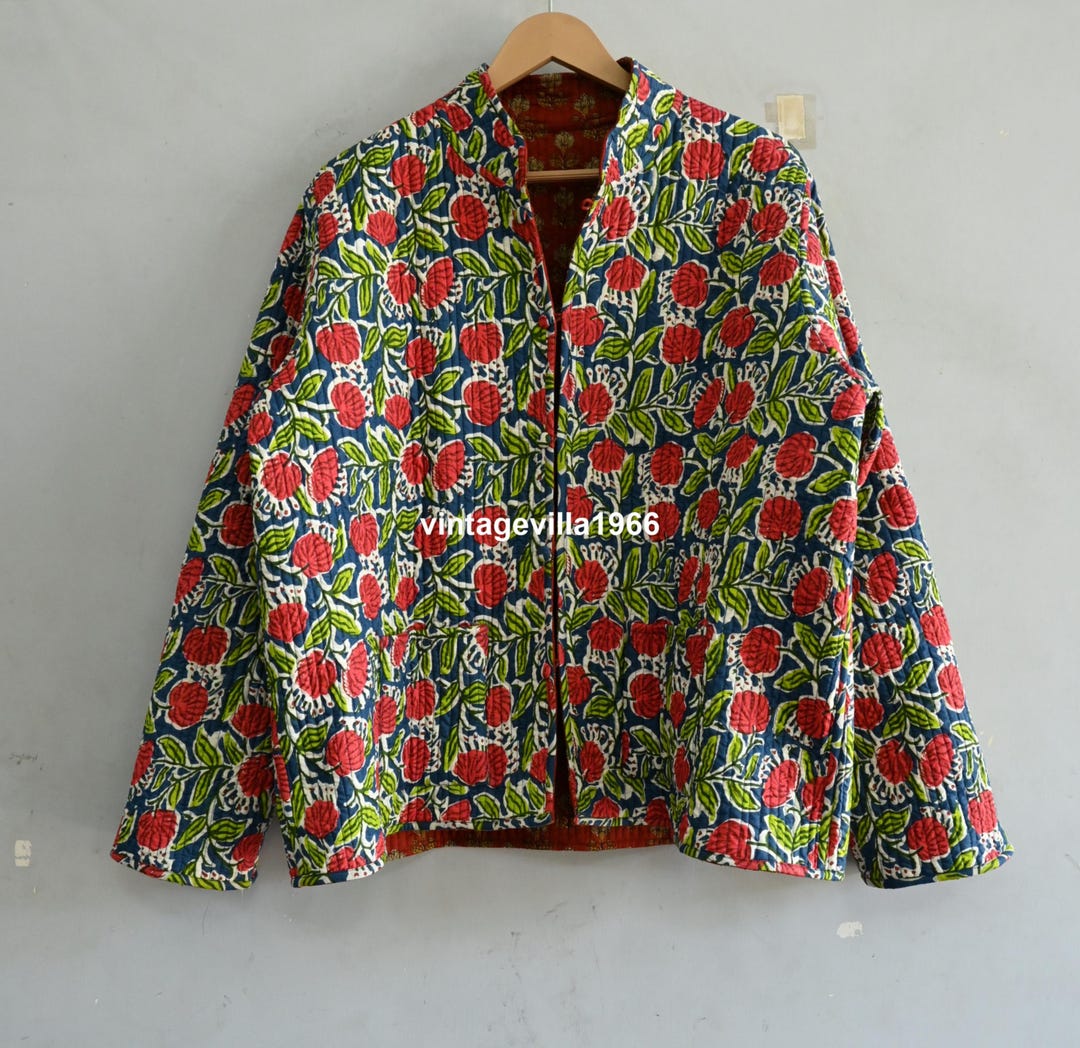 Indian Printed Quilted Jacket, Quilted Jackets for Women, Winter Warm ...