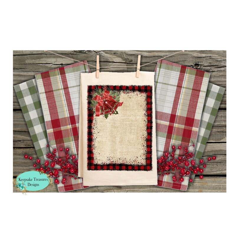 Christmas Buffalo Plaid Background Set Christmas Bells | Etsy