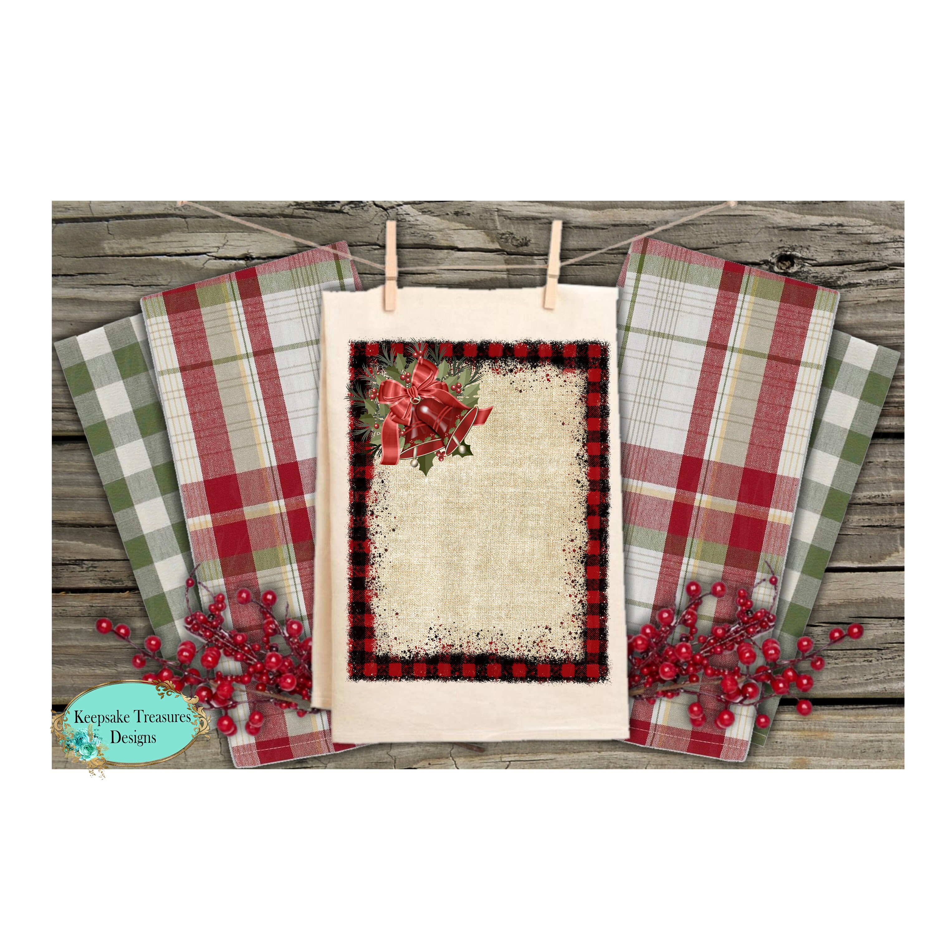 Christmas Buffalo Plaid Background Set Christmas Bells | Etsy
