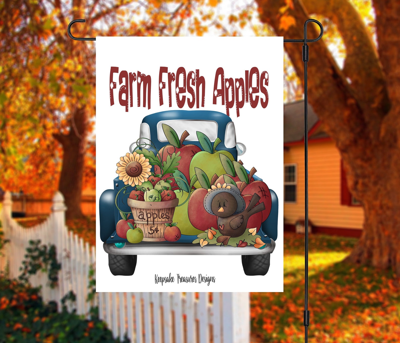Farm Fresh Apples Whimsical Vintage Truck Sunflower PNG - Etsy