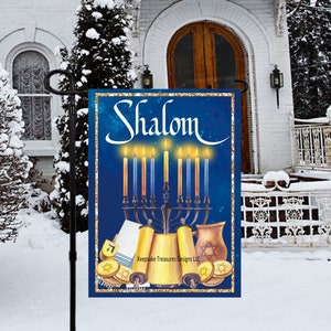 Shalom Garden Flag Template, Hanukkah Door Sign, Shalom Door Flag ...