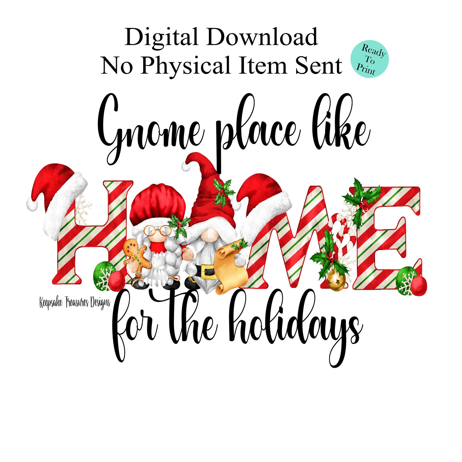 Gnome Place Like Home for the Holidays Christmas Santa | Etsy