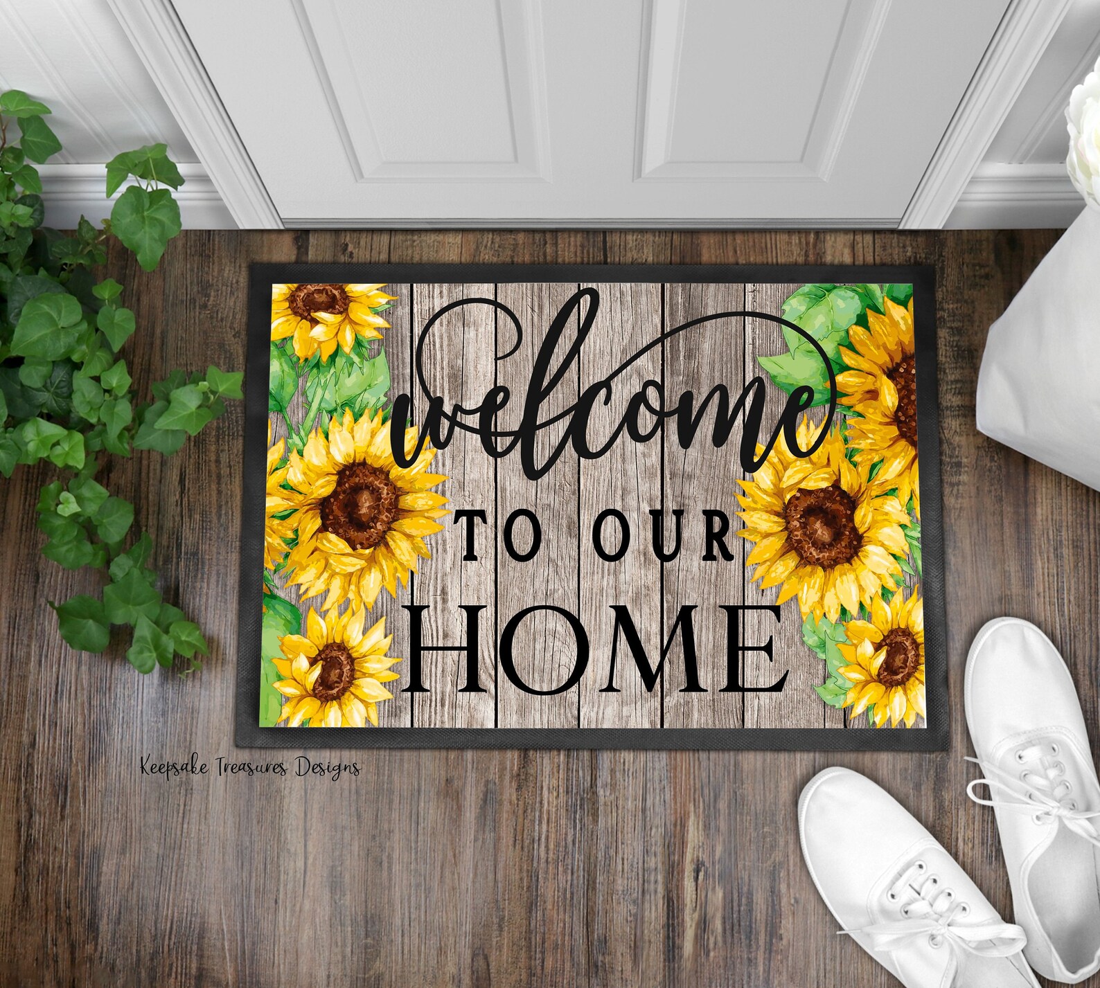 Welcome to Our Home Sunflower Door Mat Template Wood | Etsy