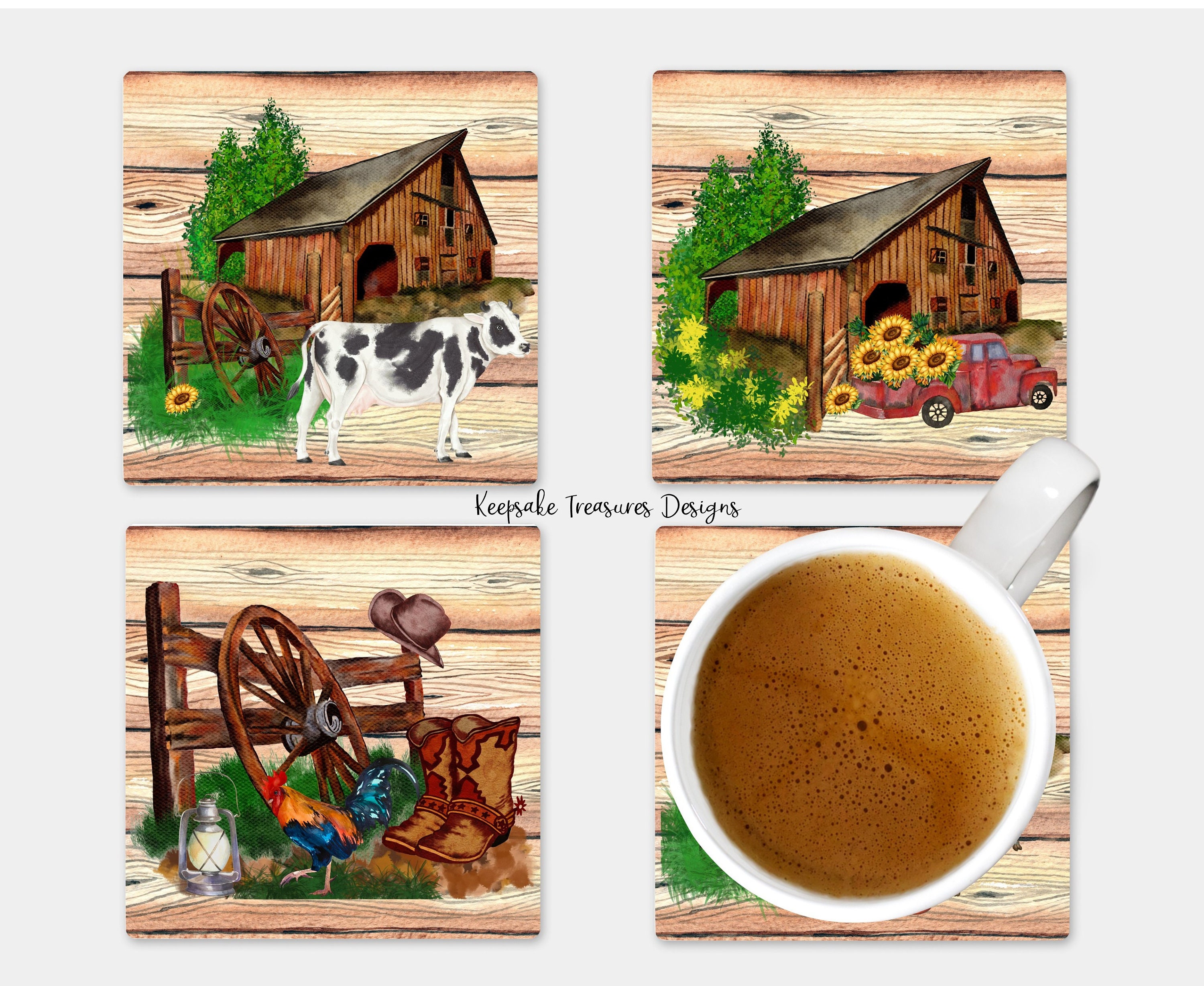 Farm Life Coaster Template Country Sublimation Design - Etsy
