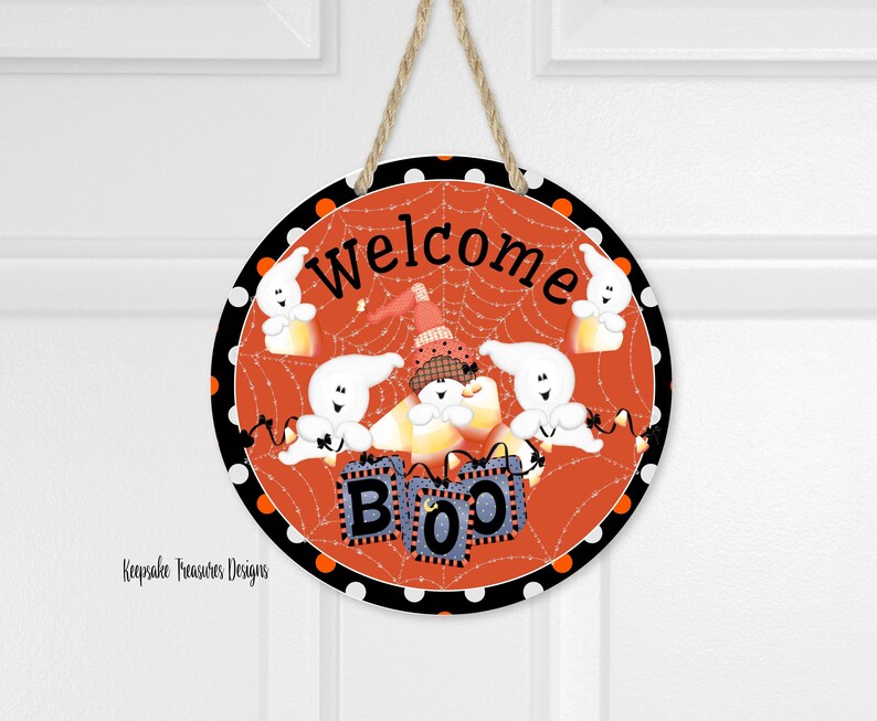Welcome Boo Halloween Ghost Door Hanger Template Spider - Etsy