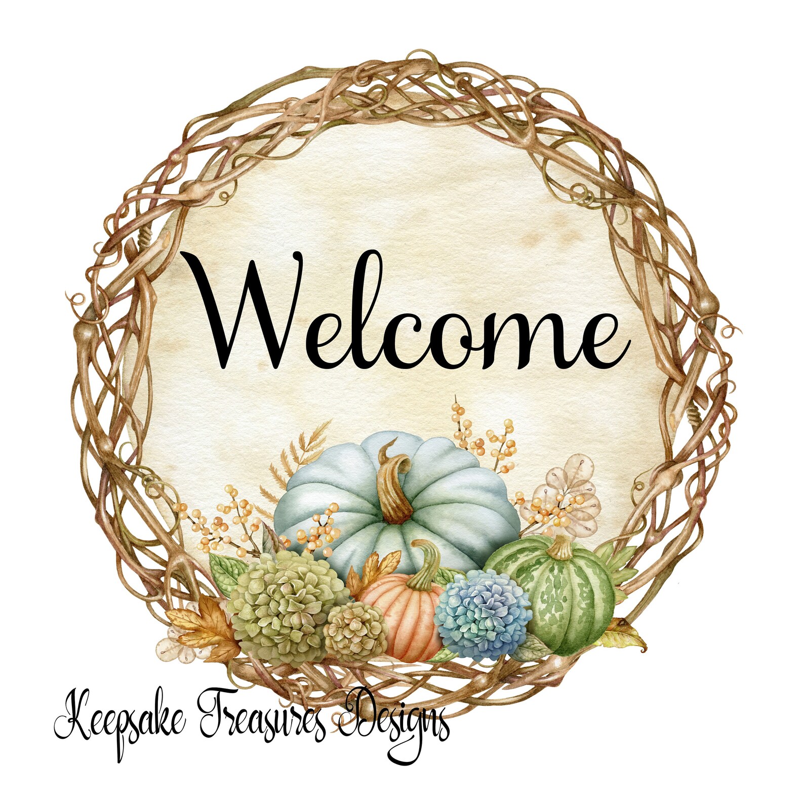 Grapevine Welcome Wreath Pastel Pumpkins PNG Sublimation - Etsy