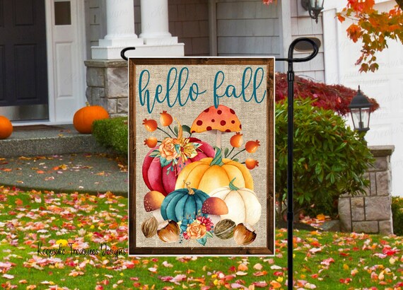 Hello Fall Garden Flag Template PNG Sublimation Design - Etsy