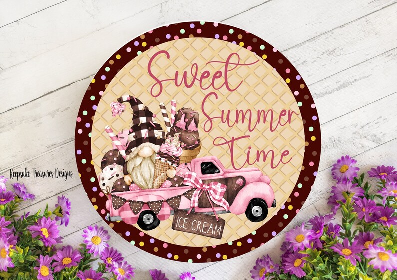 Sweet Summer Time Ice Cream Gnome Truck Door Hanger | Etsy