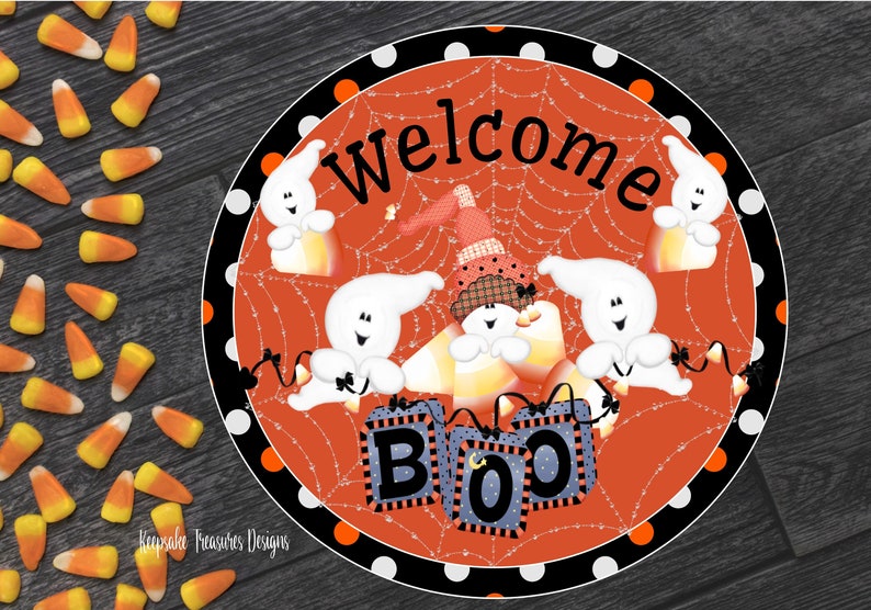 Welcome Boo Halloween Ghost Door Hanger Template Spider - Etsy