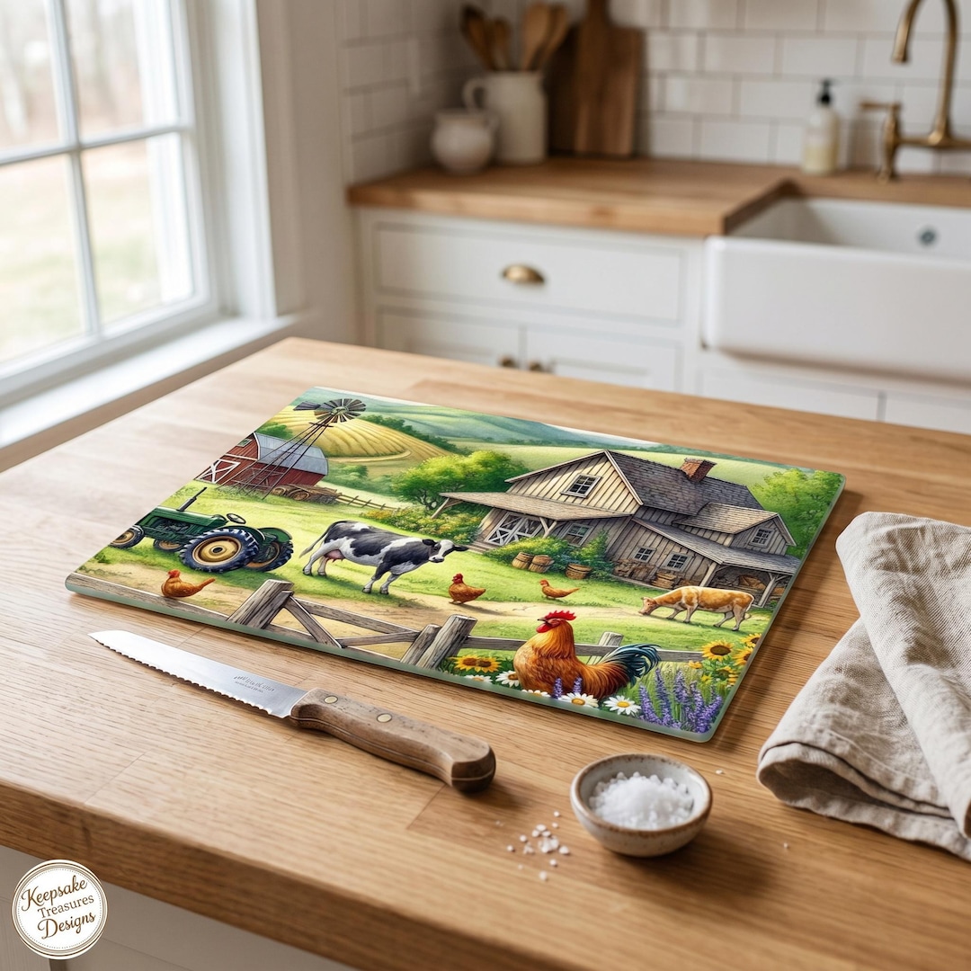 Farmhouse Barn Watercolor Cutting Board Png, Country Barn Sublimation ...