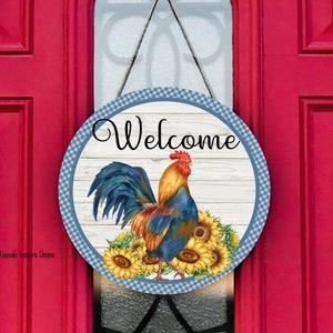 Welcome, Sunflower, Rooster, Blue Gingham, Door Hanger Template ...