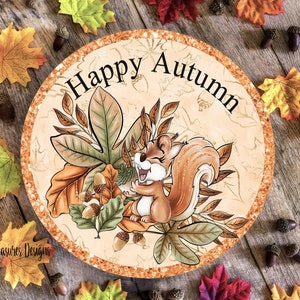 Happy Autumn, Fall Squirrel, Door Hanger Template, Sublimation Design ...