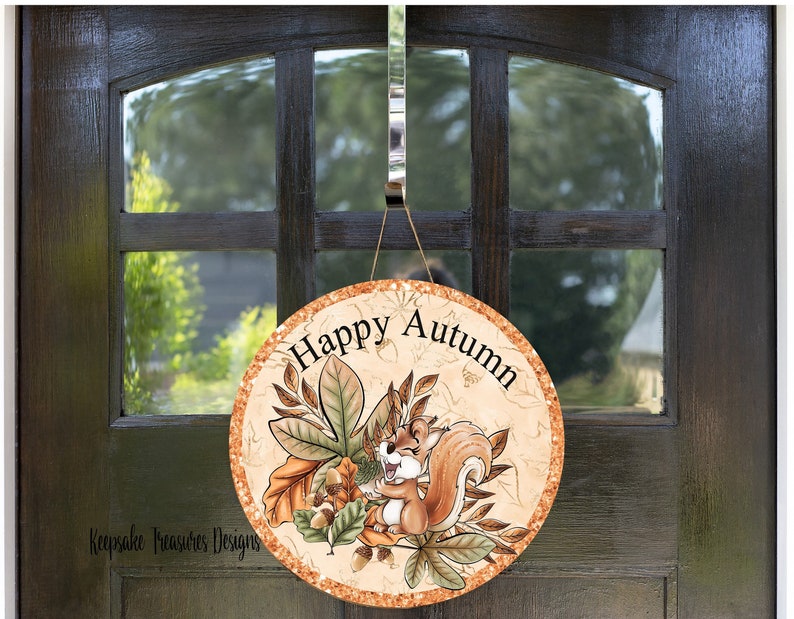 Happy Autumn Fall Squirrel Door Hanger Template Sublimation - Etsy