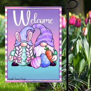 Welcome, Gnome Garden Flag Template, PNG Sublimation Design, Easter ...