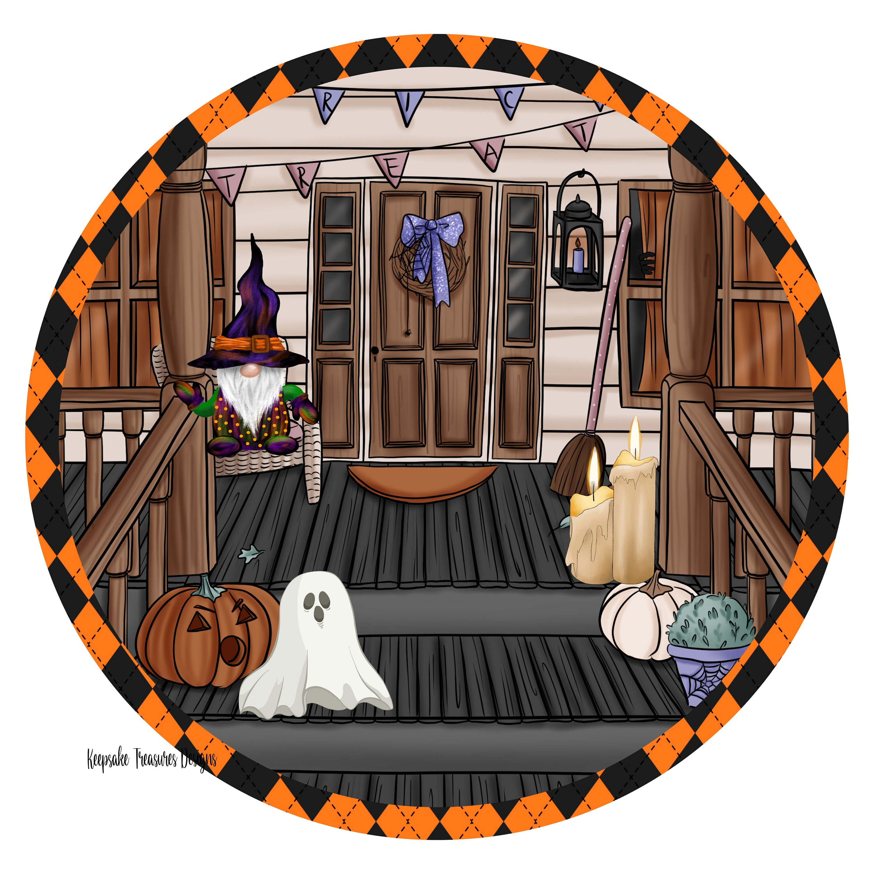 Trick or Treat Halloween Door Hanger Template Gnome - Etsy
