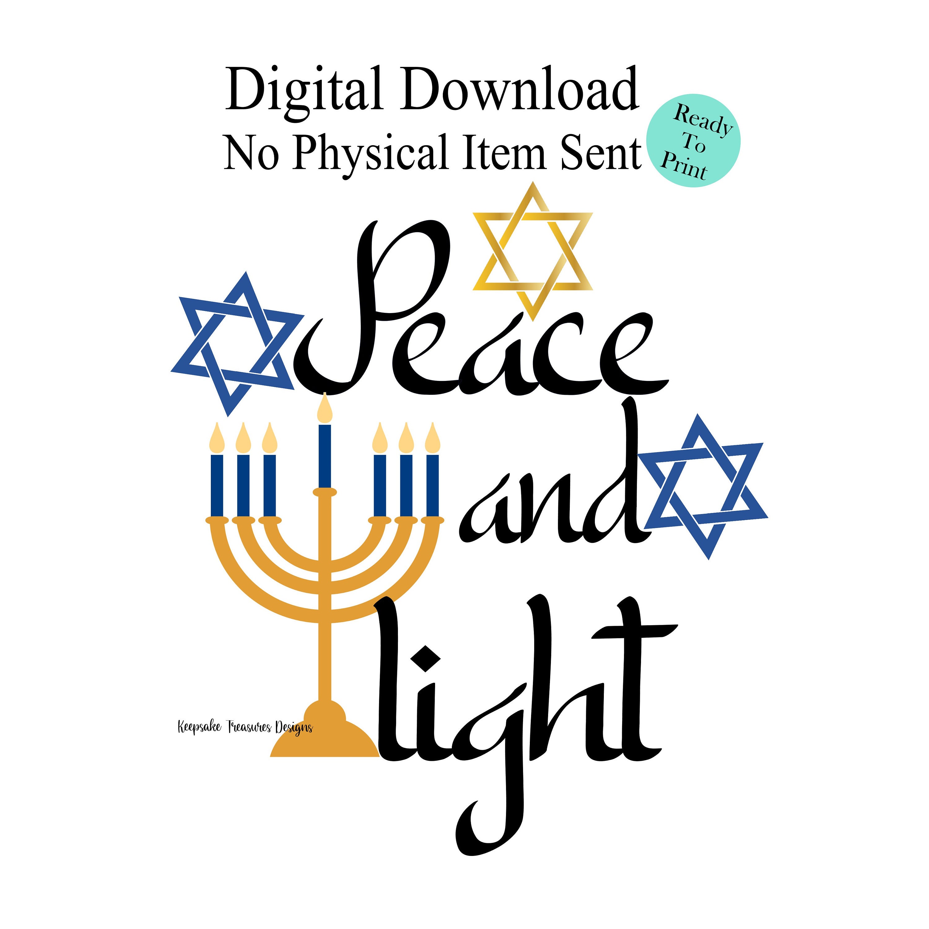 Peace and Light, Menorah, Hanukkah, Sublimation Design, Digital ...