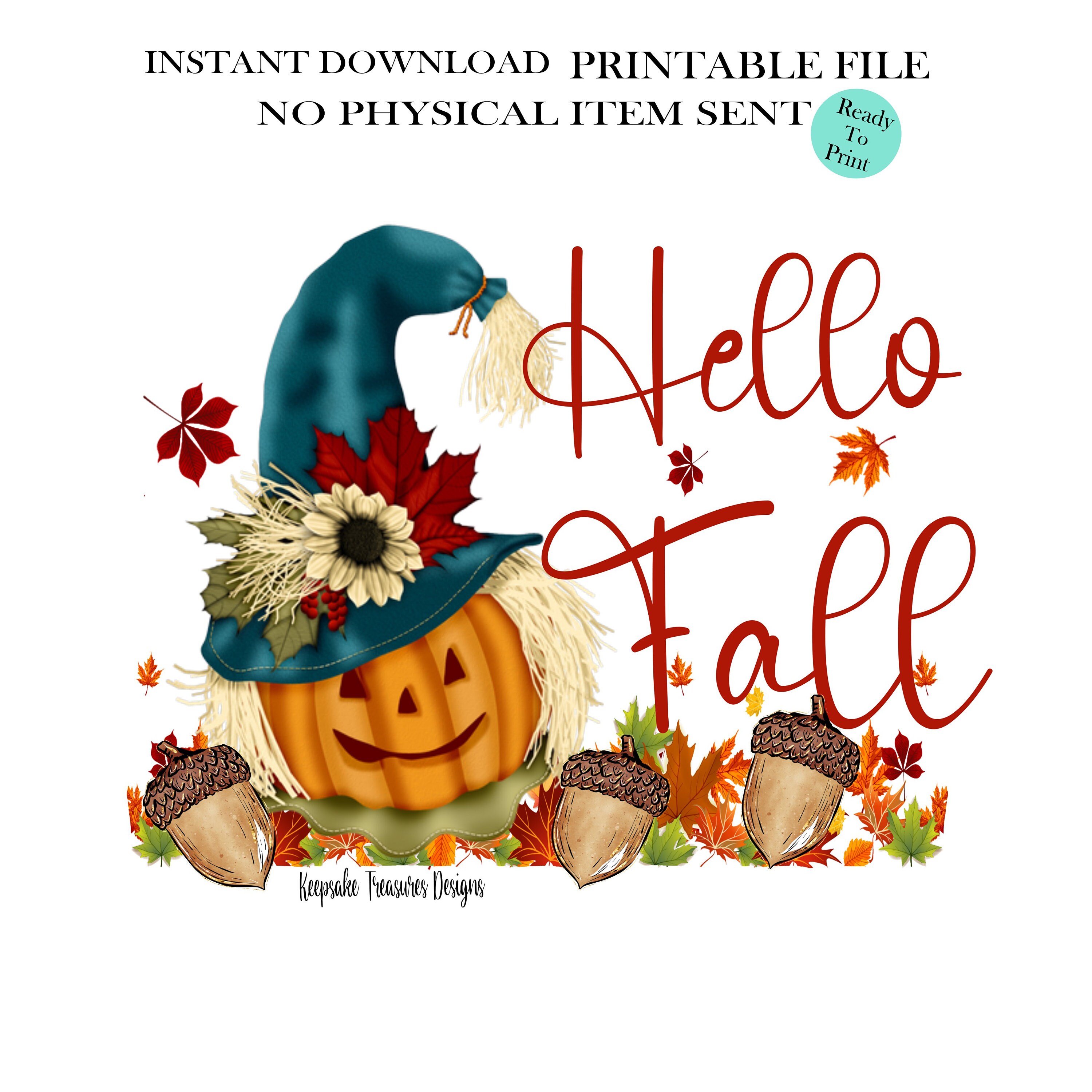 Hello Fall Scarecrow Pumpkin T-shirts Tea Towels | Etsy