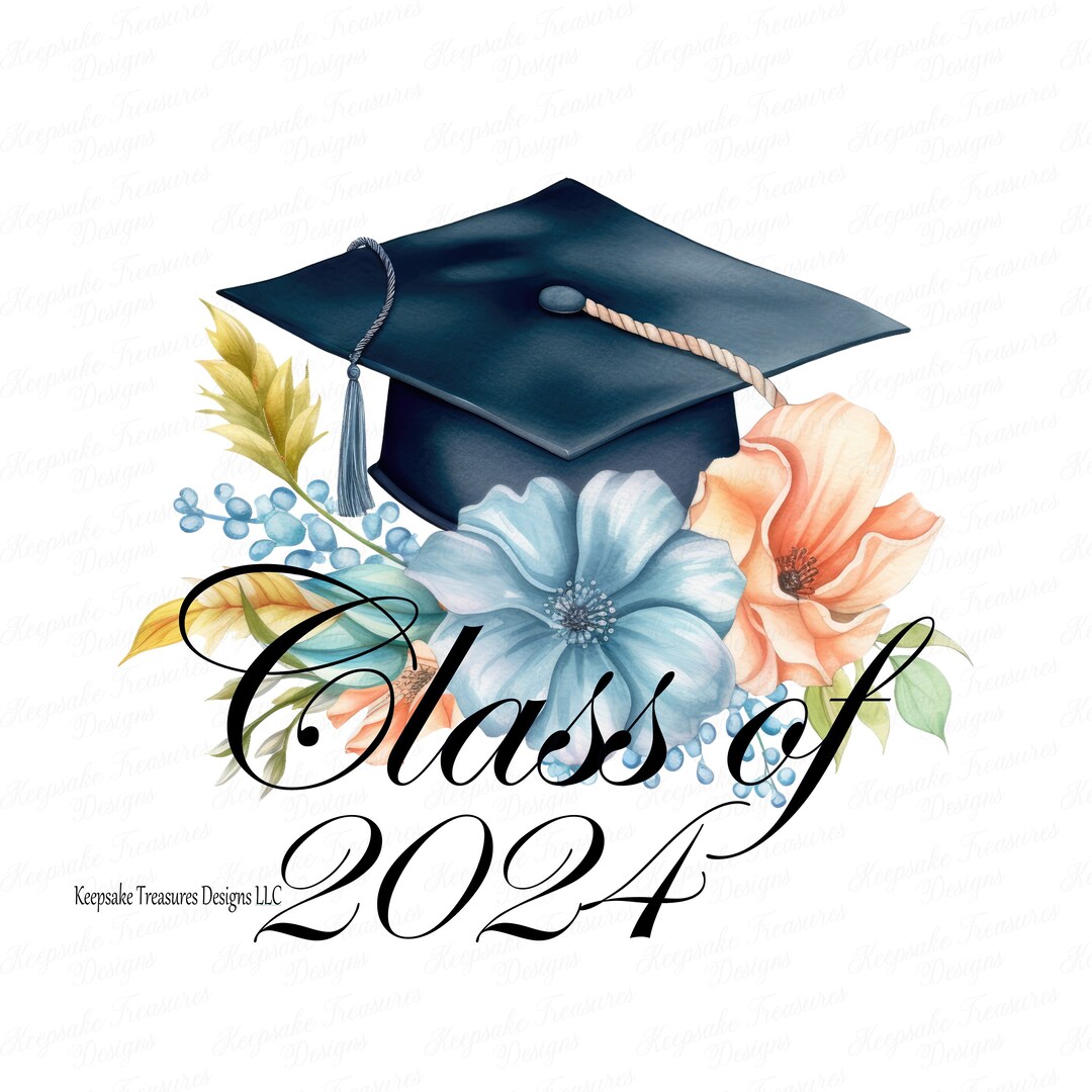 Class of 2024 Graduation Cap With Flowers, Senior 2024 PNG Sublimation ...