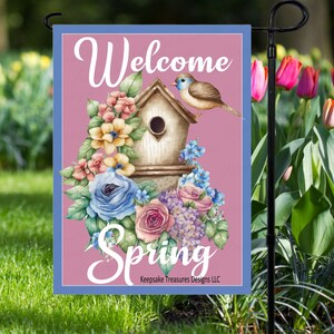Welcome Spring Birdhouse Garden Flag, Sublimation Yard Flag Decor ...
