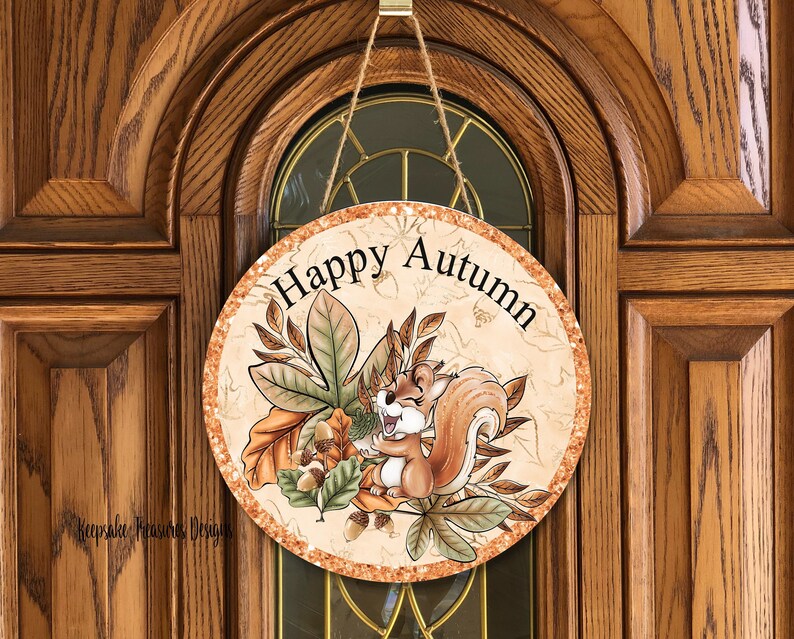 Happy Autumn Fall Squirrel Door Hanger Template Sublimation - Etsy