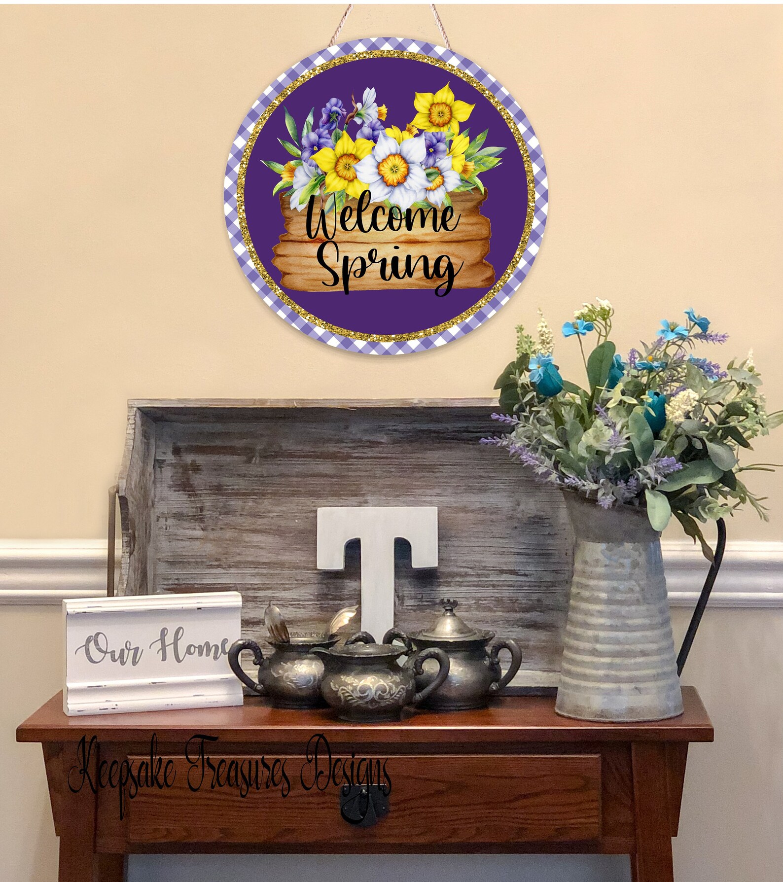 Welcome Spring Daffodil Wooden Panel Door Hanger Template - Etsy