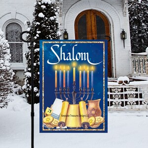 Shalom Garden Flag Template, Hanukkah Door Sign, Shalom Door Flag ...