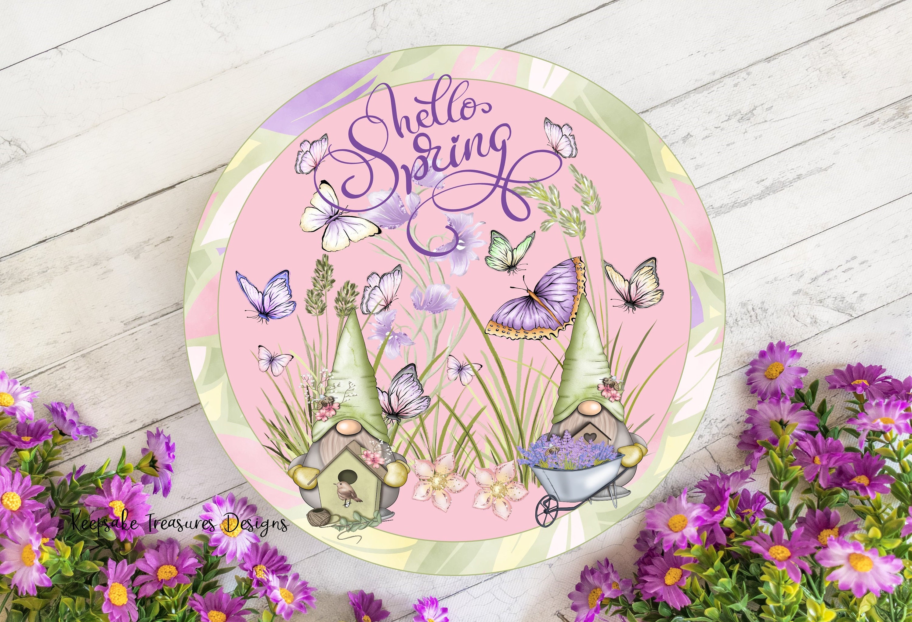 Hello Spring Gnome Door Hanger Template Bird House - Etsy