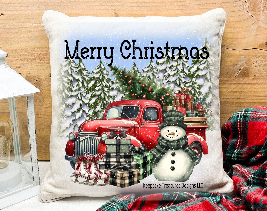 Merry Christmas Red Vintage Truck, Sublimation PNG Design, Digital ...