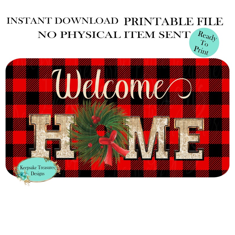 Christmas Welcome Home Red Buffalo Plaid Hand Drawn | Etsy