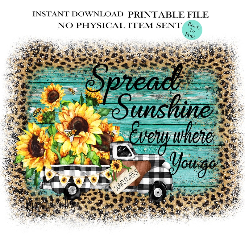 Spread Sunshine Leopard Sunflowers Bee Turquoise Wood - Etsy