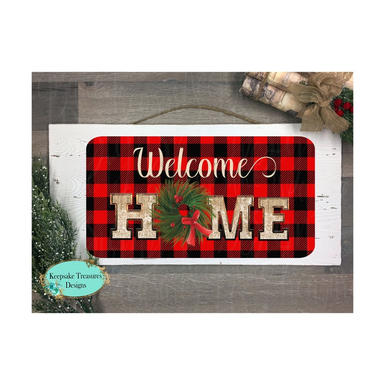 Christmas Welcome Home Red Buffalo Plaid Hand Drawn | Etsy