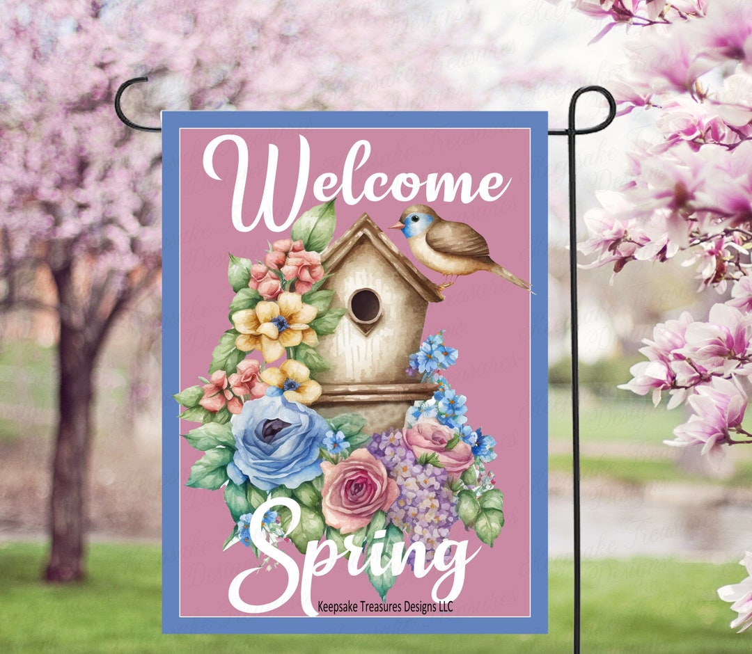 Welcome Spring Birdhouse Garden Flag, Sublimation Yard Flag Decor ...