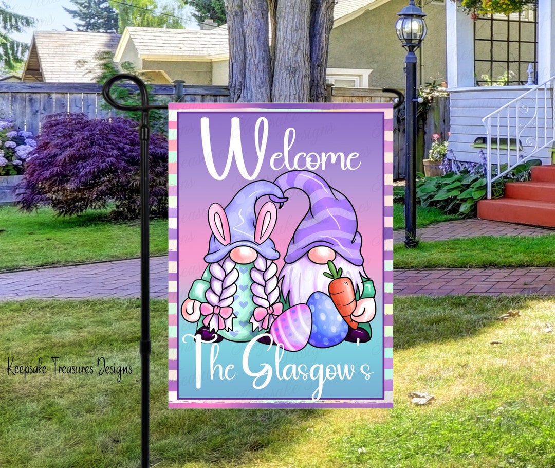 Welcome, Gnome Garden Flag Template, PNG Sublimation Design, Easter ...