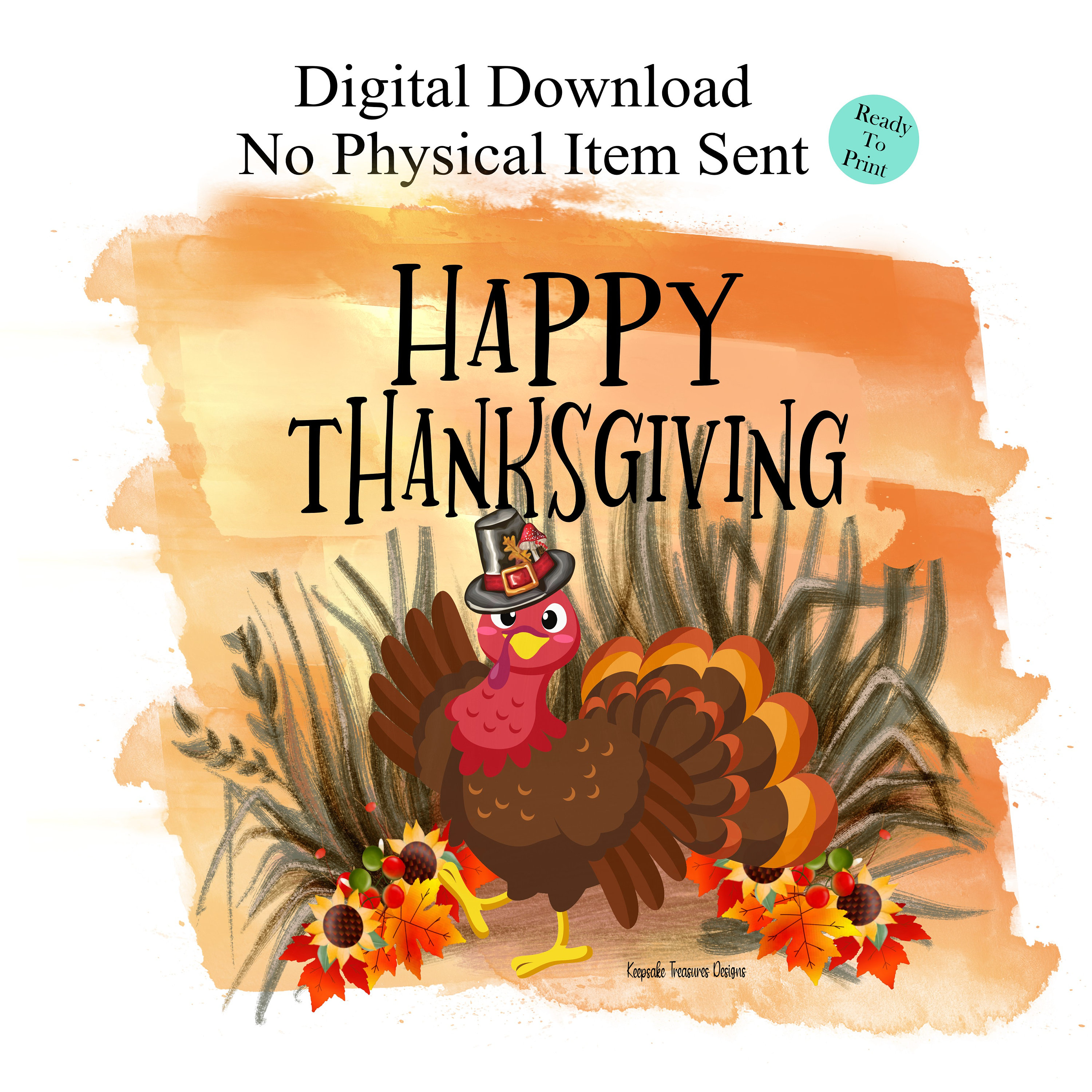 Happy Thanksgiving Whimsical Turkey Brushstrokes - Etsy