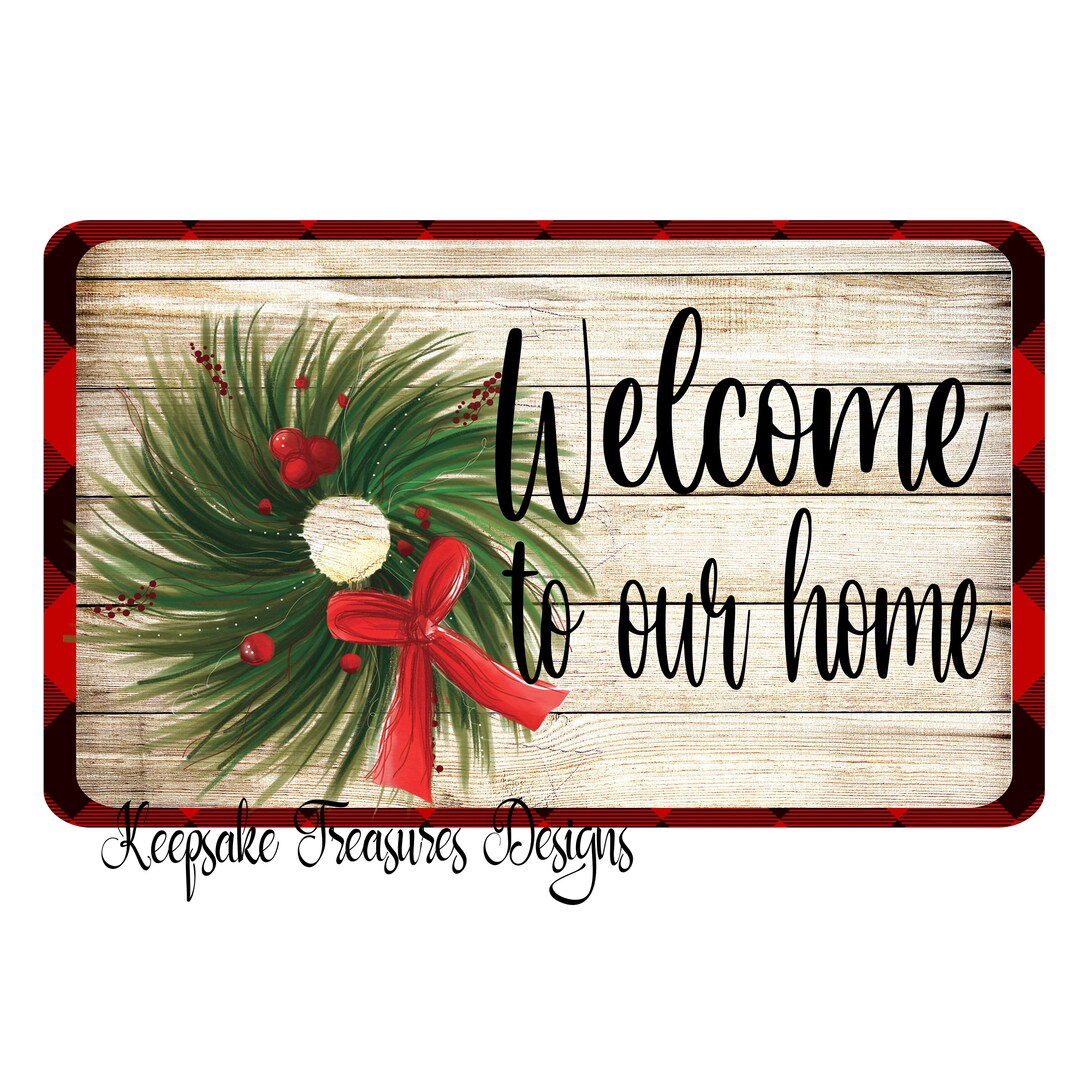 Red Buffalo Plaid Welcome Wreath Design (digital Download) - Etsy
