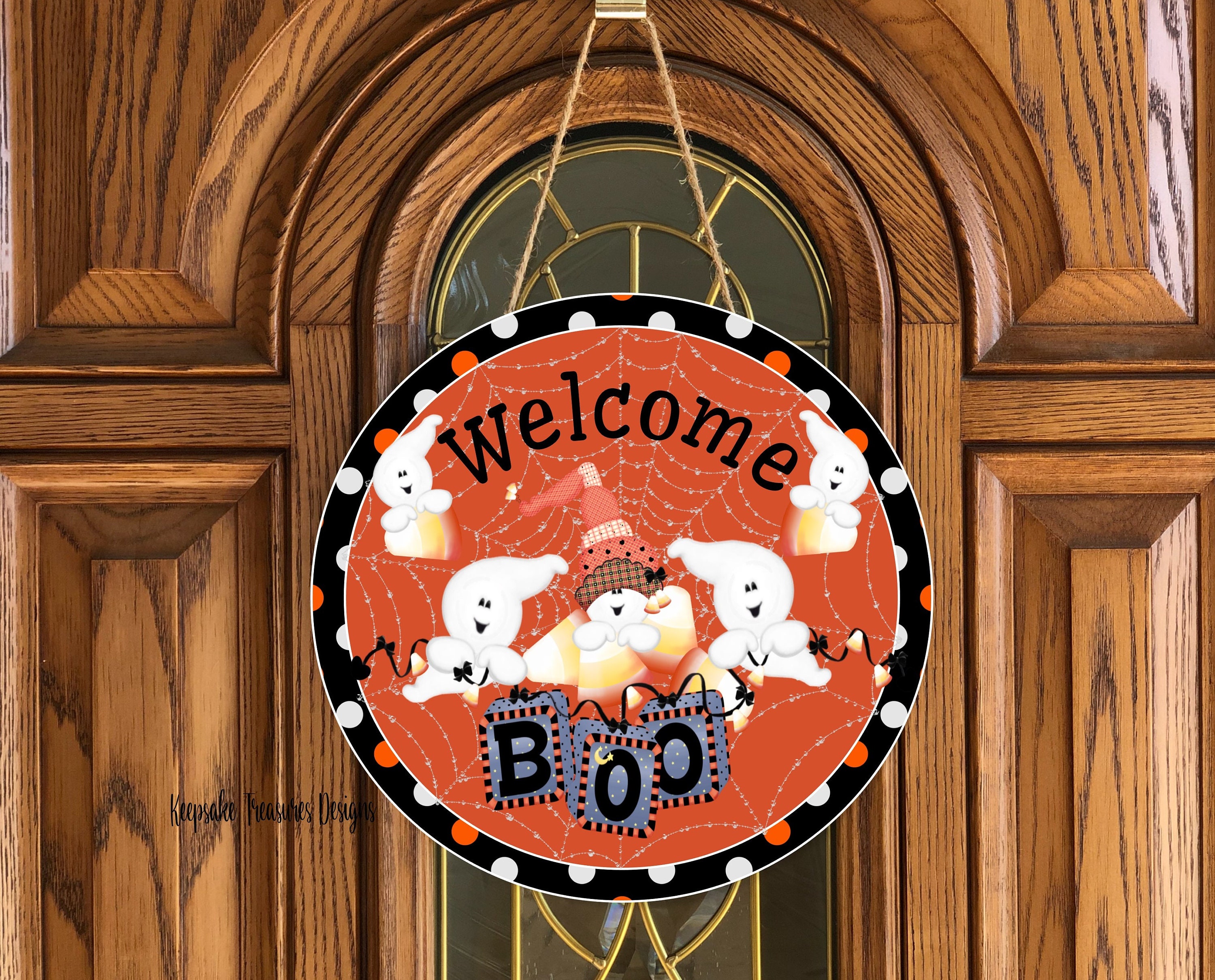 Welcome Boo Halloween Ghost Door Hanger Template Spider | Etsy