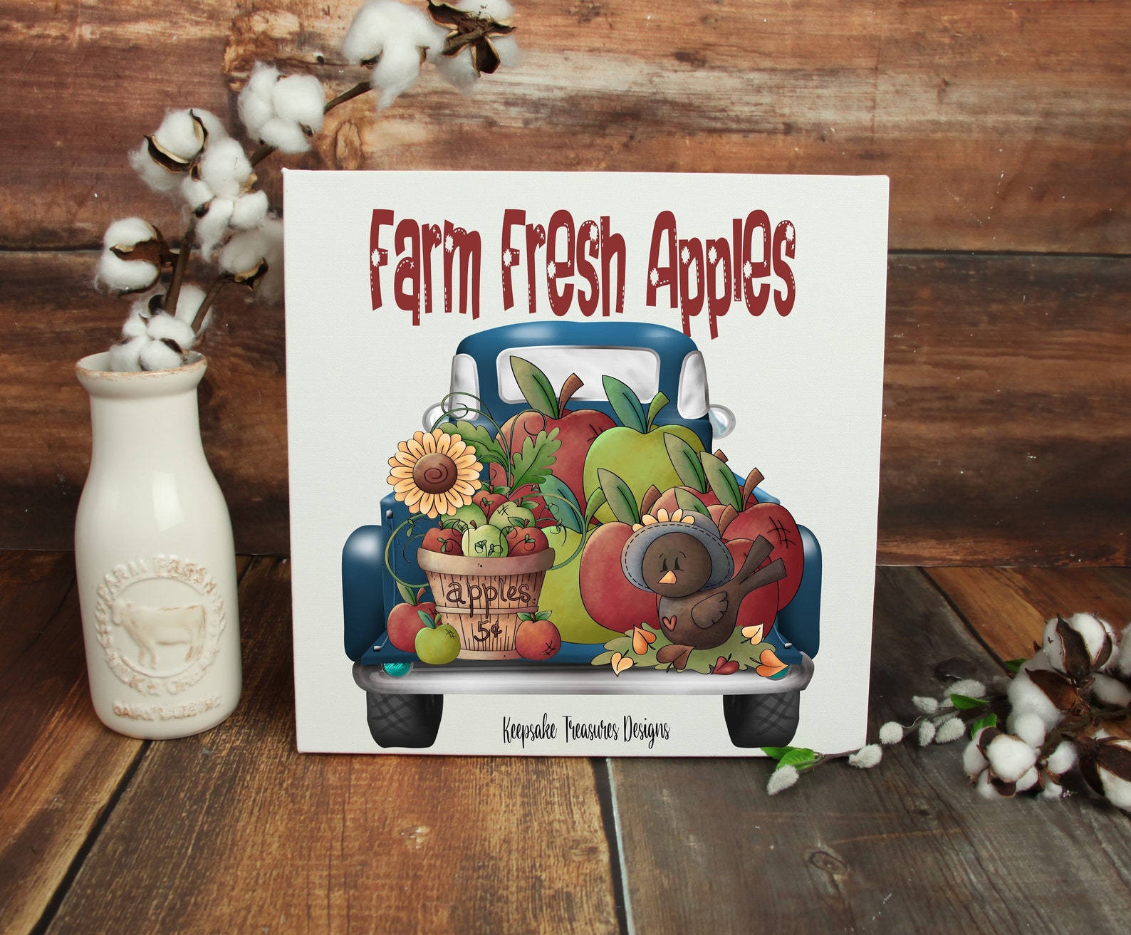 Farm Fresh Apples Whimsical Vintage Truck Sunflower PNG - Etsy